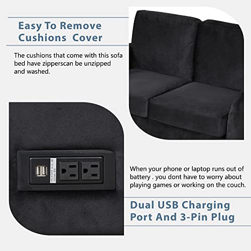ERYE 3-in-1 Futon Daybed with Pull Out Sleeper Couch Bed, Loveseat Sofa W/Reclining Backrest Convertible Sleep Sofabed for Home RV Apartment Office Living Room