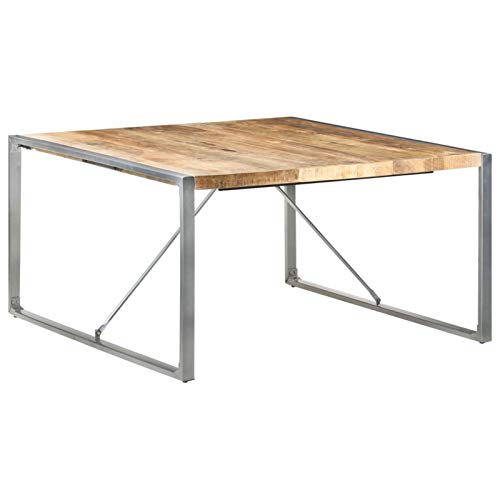 Tidyard Dining Table Rough Mango Wood Tabletop Dinner Table Powder-Coated Steel Legs Gray for Kitchen, Bistro, Restaurant, Home Furniture 55.1 x 55.1 x 29.5 in