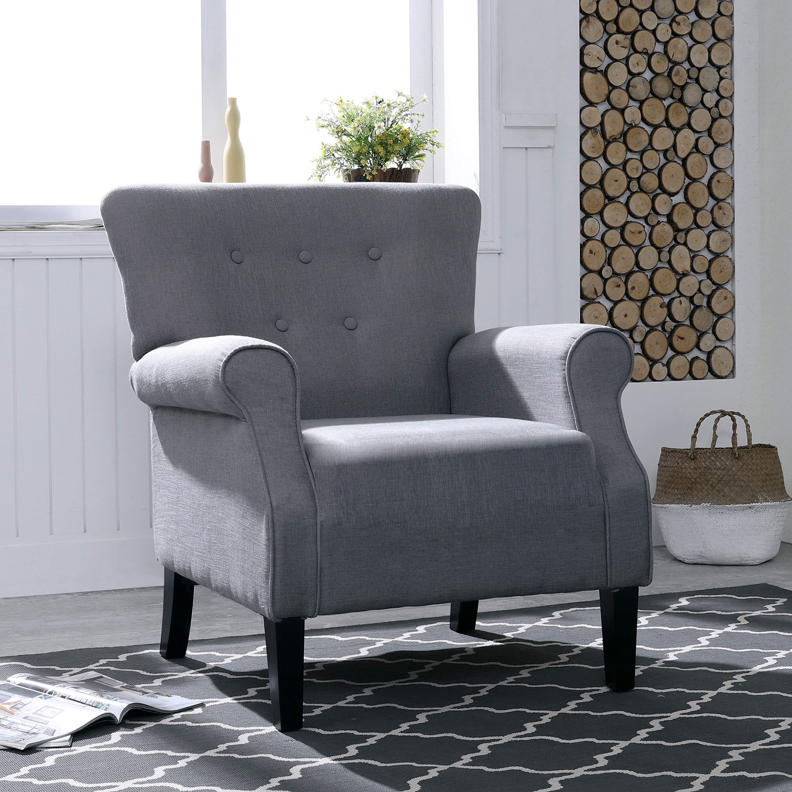 Festival Depot 1 Piece Indoor Modern Fabric Furniture Accent Arm Chair Single Sofa for Living Room Bedroom with Comfortable Seat (Grey)