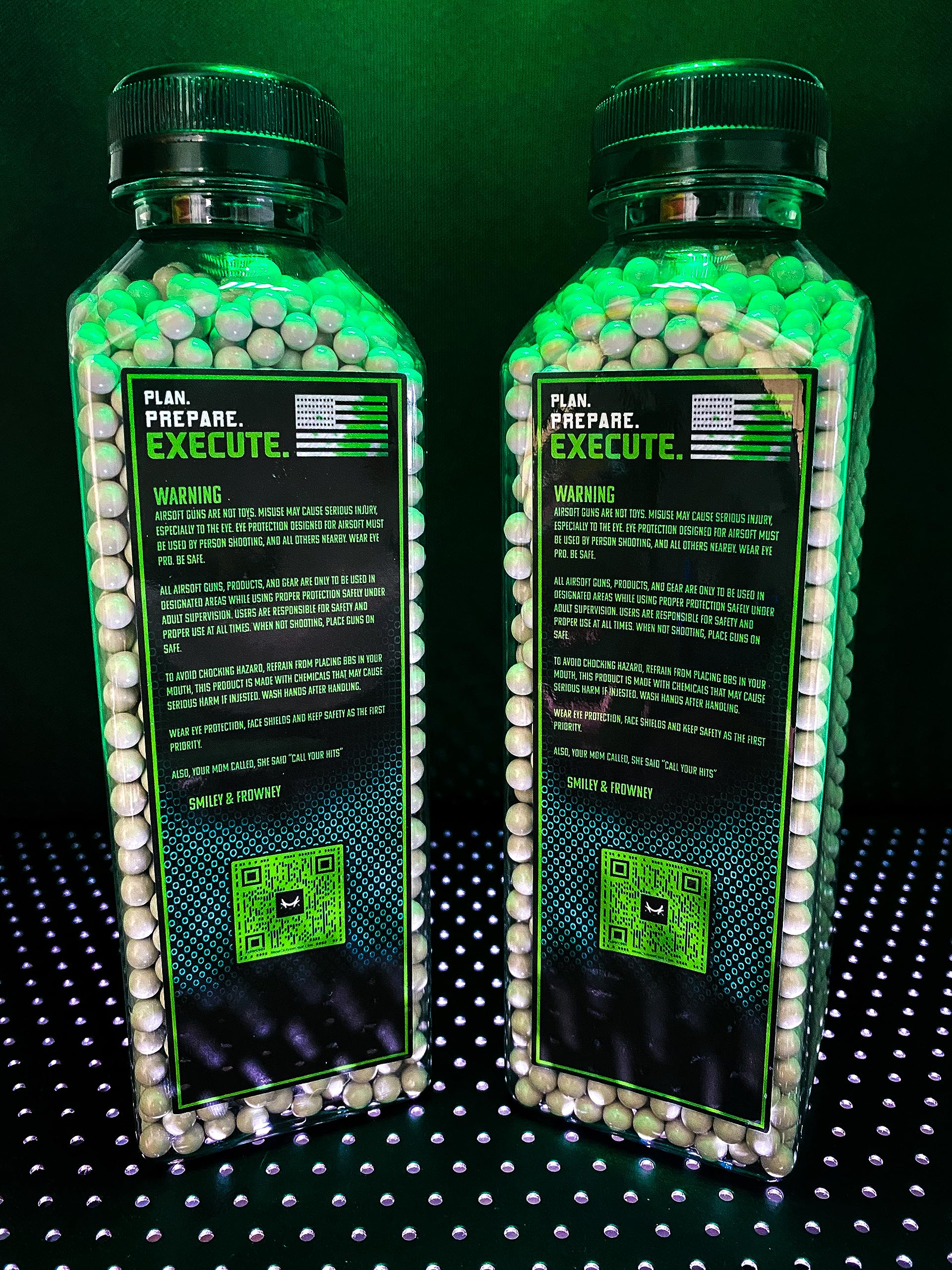 Smiley Gang Airsoft Tracer Green 6mm .25 Gram 2X 2,500 Count BBS (5,000 Total Count)