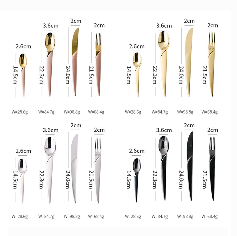 Taiyoko Silverware Set Pink Gold Flatware Unique 24-Piece Stainless Steel Black Cutlery Mirror Polished Kitchen Utensils Tableware Service with Steak Knives Dinner Fork Knife Spoon