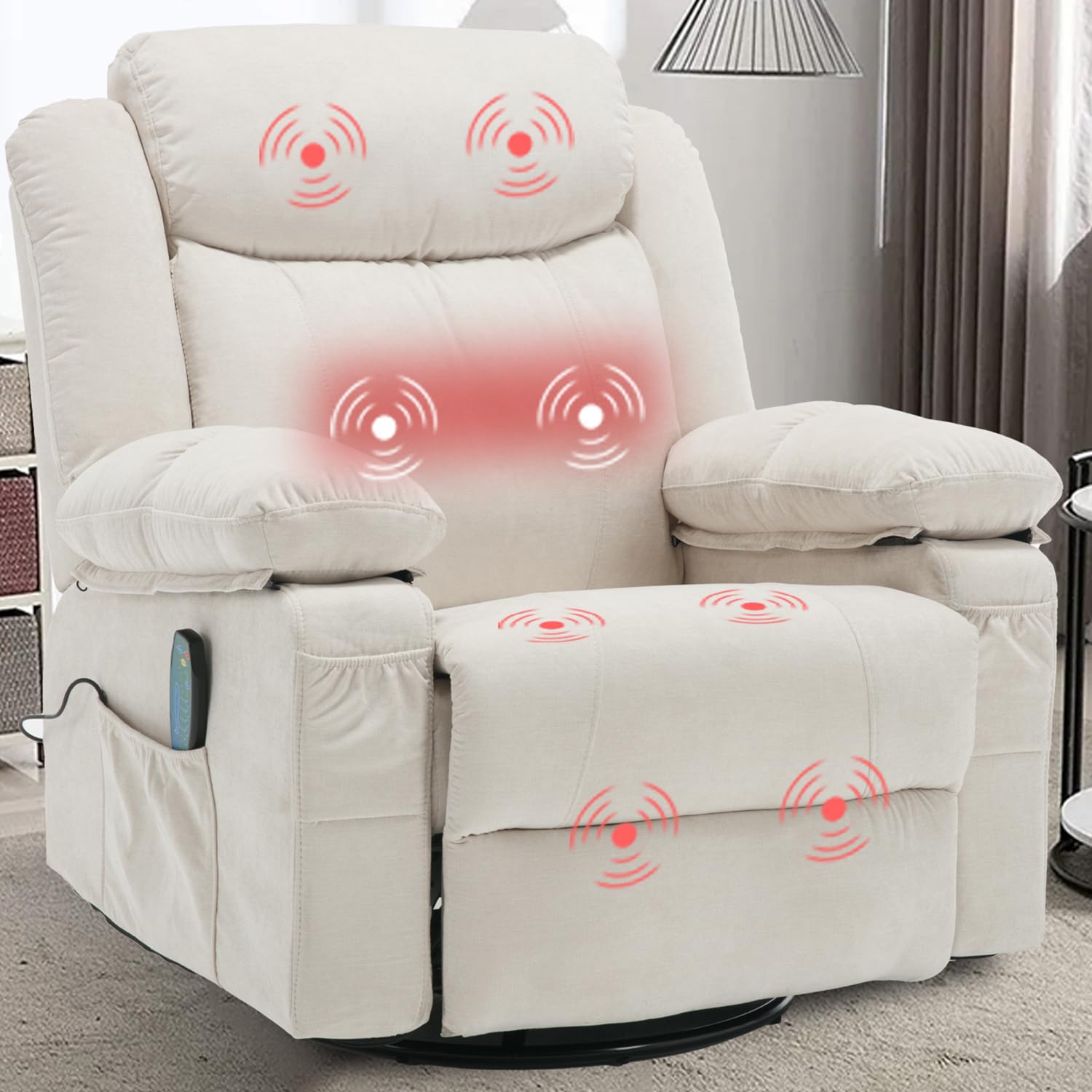 REFFICER Massage Recliner Chairs with Heat, Leather Reclining Chair with Cup Holders, Manual Oversized Rocker Recliner Single Sofa Couch, Overstuffed Theater Seating Recliner for Home Living