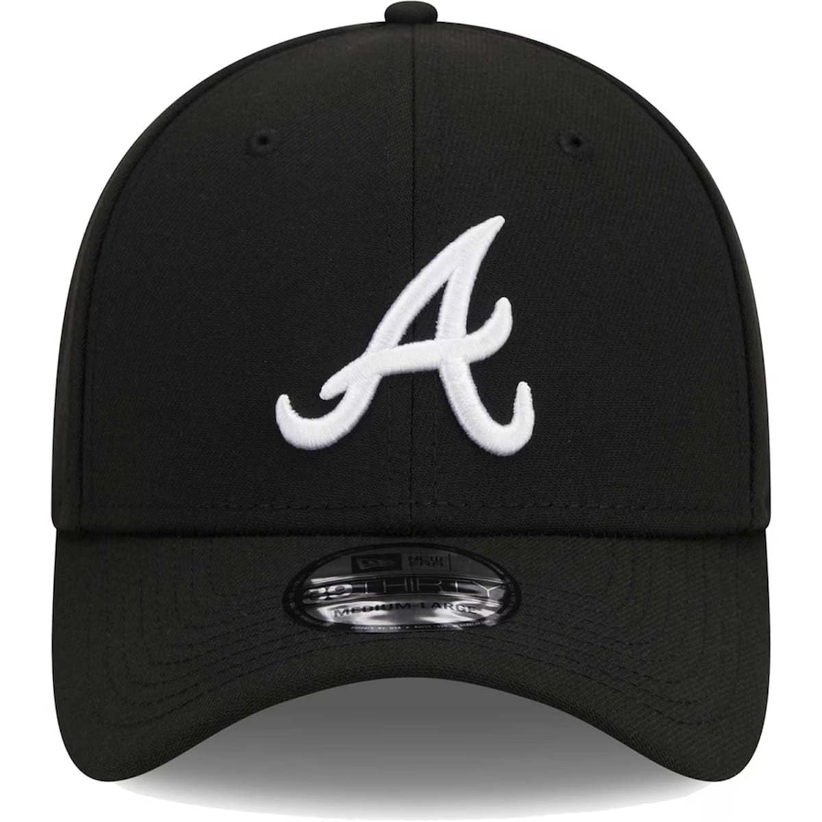Authentic MLB Atlanta Braves White Logo Black Hat 39Thirty Flex Fit Hat Cap (Medium/Large)