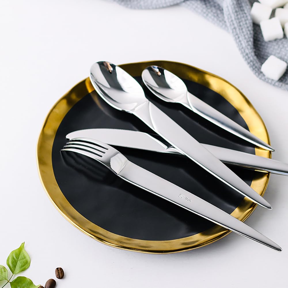 Taiyoko Silverware Set Pink Gold Flatware Unique 24-Piece Stainless Steel Black Cutlery Mirror Polished Kitchen Utensils Tableware Service with Steak Knives Dinner Fork Knife Spoon