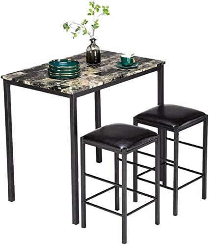 Dining Chair Modern Classic Black Style 3 PCS Counter Height Set Table 2 Kitchen Bar Furniture Thick Sturdy Suitable for Your Luxury Place Elegant Touch Stylish Dinner Room Home Office Restaurant QZPU