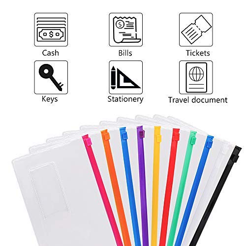 EOOUT 24 PCS Poly Zip Envelope, Pencil Pouch, Reusable Envelopes, Pencil Case Bulk, Bill Bag, 9 x 4.7 Inches, A6 Size, 10 Colors, for School and Office Supplies