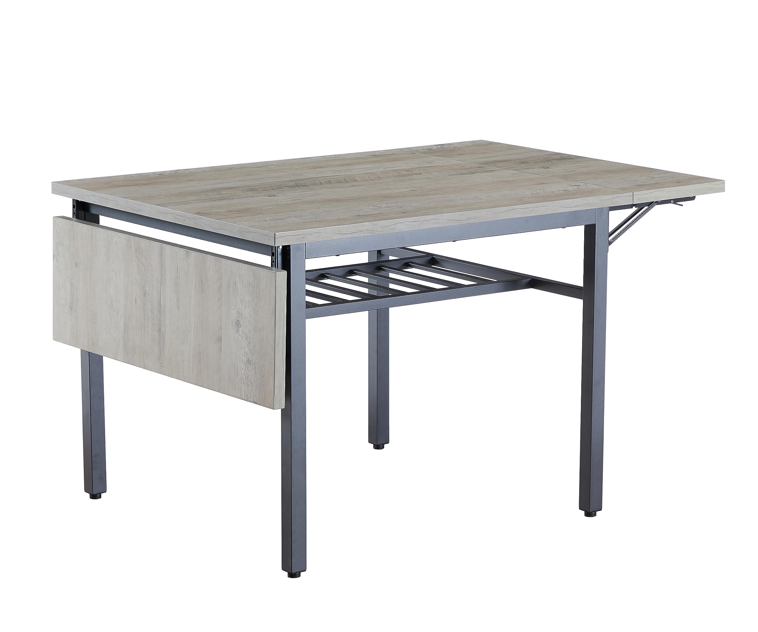 DiMorture Folding Dining Table Bar Table, 39.8-63.2 inch Extendable Kitchen Table, Modern Industrial Dining Room Table with Storage Shelf for Dining Room Kitchen, Grey