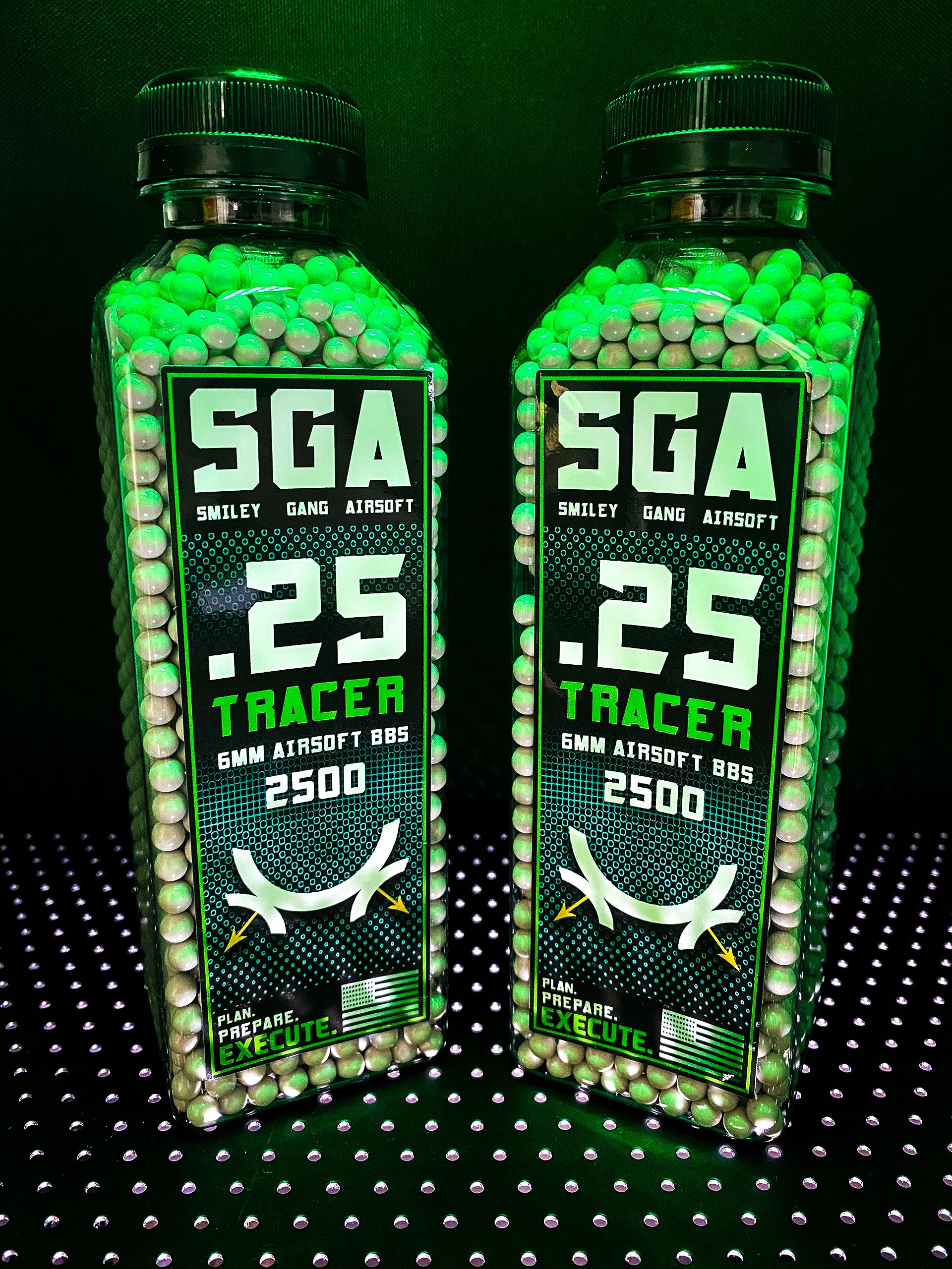 Smiley Gang Airsoft Tracer Green 6mm .25 Gram 2X 2,500 Count BBS (5,000 Total Count)