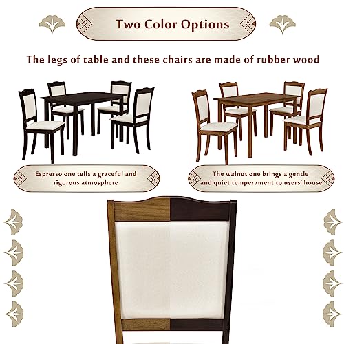 WOZNLA Room 5-Piece Mid-Century Dining Set-Rectangular Wood Table with 4 Upholstered Chairs-Perfect for Family Kitchen and Small Spaces-Stylish and Functional Furniture for Modern Homes, Espresso