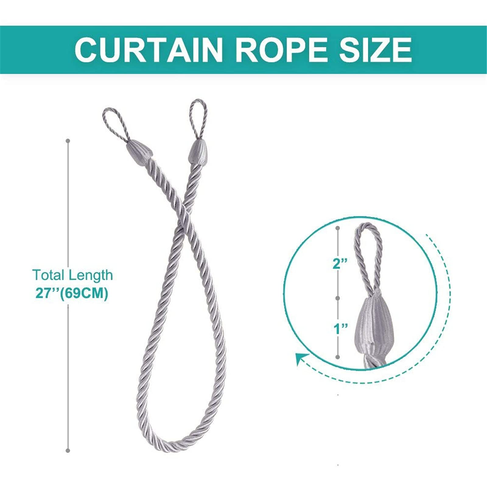 Tassel Curtain Ties Ropes for Thin or Thick Curtain Tiebacks Curtain Tie Backs for Curtains Curtain Holdbacks Curtain Holders for Drapes Curtain Holdback for Office Bedroom Home Essentials 2pcs