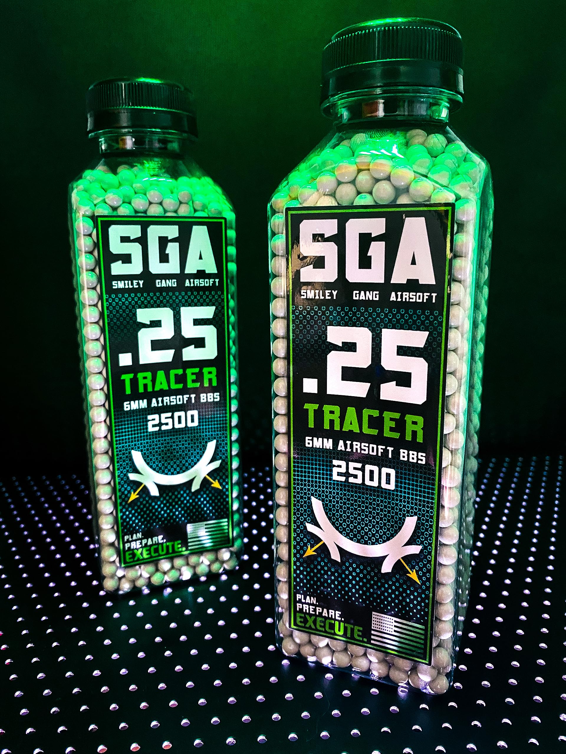 Smiley Gang Airsoft Tracer Green 6mm .25 Gram 2X 2,500 Count BBS (5,000 Total Count)