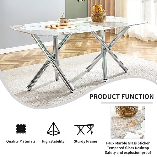 Xshelley Dining Table, Modern Rectangular Dining Table for 8, Large Dining Table for Kitchen Dining Living Meeting Room Banquet Hall (Silver-D)