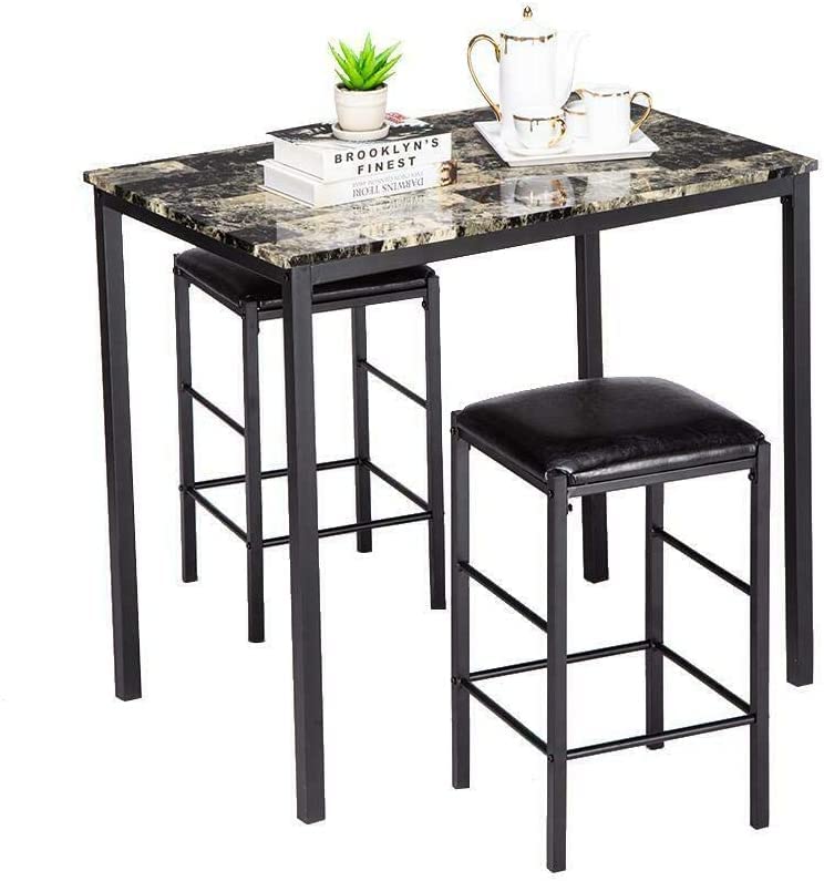 Dining Chair Modern Classic Black Style 3 PCS Counter Height Set Table 2 Kitchen Bar Furniture Thick Sturdy Suitable for Your Luxury Place Elegant Touch Stylish Dinner Room Home Office Restaurant QZPU