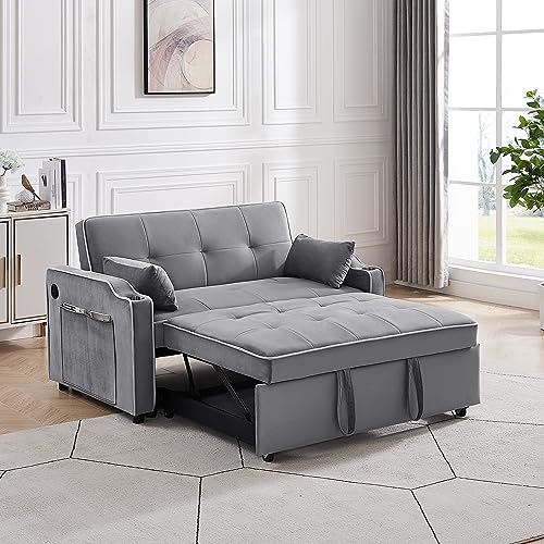 Upholstered 2 Seaters Futon Sofa Loveseat with Adjustable Backrest Convertible Sleeper Couch Bed for Small Space Apartment Office Living Room Furniture Sets