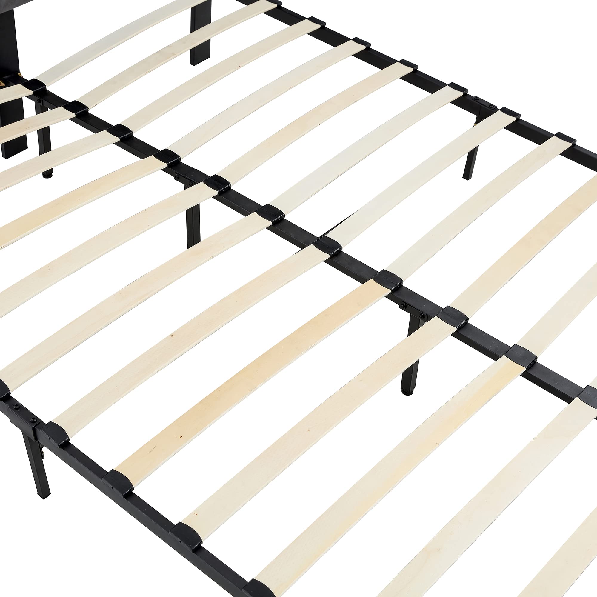 GINGVAT Queen Size Upholstered Platform Bed Frame with Lights and Height Adjustable Headboard, Fashion Square Stitched Button Tech Cloth, Modern Bedroom Furniture, Grey