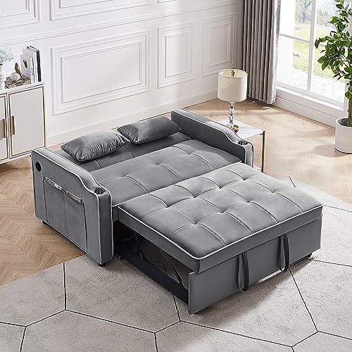Upholstered 2 Seaters Futon Sofa Loveseat with Adjustable Backrest Convertible Sleeper Couch Bed for Small Space Apartment Office Living Room Furniture Sets