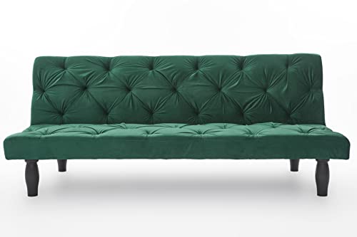 ERYE Green 3-in-1 Upholstered Futon Loveseat Convertible Sleeper Bed,2-Seaters Sofa & Couch Soft Cushions Love Seat Daybed for Small Space Living Room Napping Velvet Armless NO Pillows