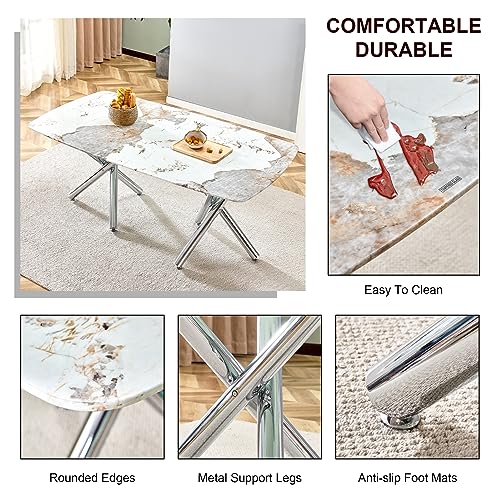 Xshelley Dining Table, Modern Rectangular Dining Table for 8, Large Dining Table for Kitchen Dining Living Meeting Room Banquet Hall (Silver-D)