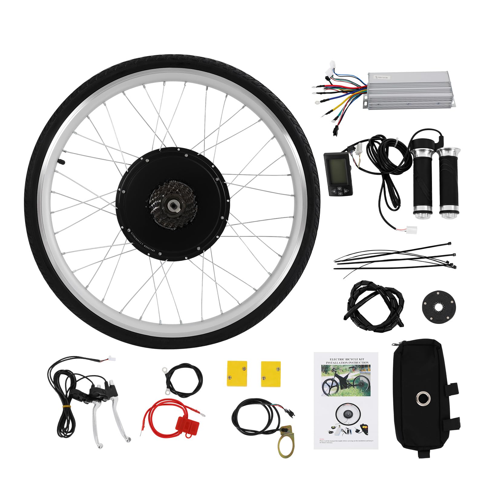 PIAOCAIYIN 26" Electric Bike Conversion Kit, 48V 1000W Rear Wheel E-Bike Conversion Kit, Convert Bike to Electric Kit, Bicycle Conversion Kit with LCD Display, Aluminum Alloy Frame