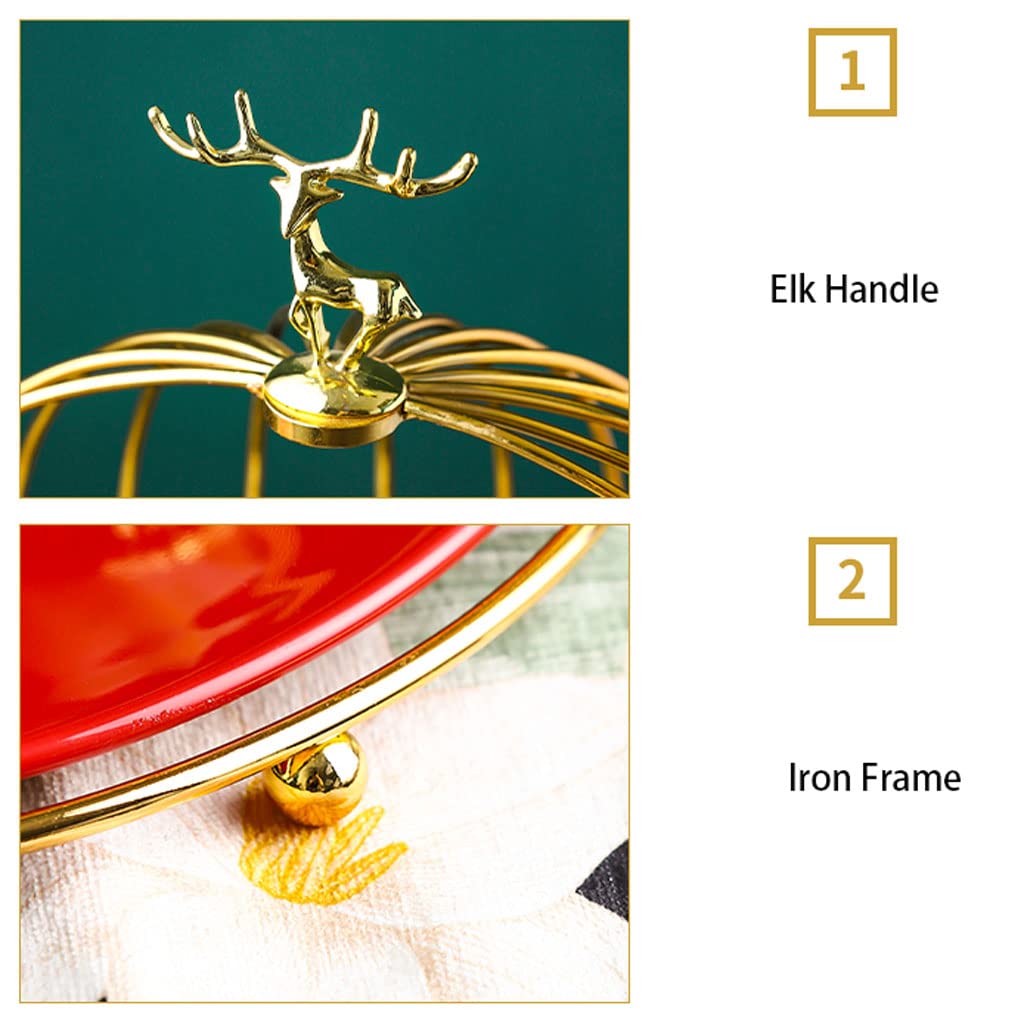 XENITE Dessert Bird Cage Cake Stand for Dessert Table Gold Metal Cosmetics Dessert Display Holder W/Ceramic Tray & Elk Top for Celebrations Home Decorations Fruit Plate