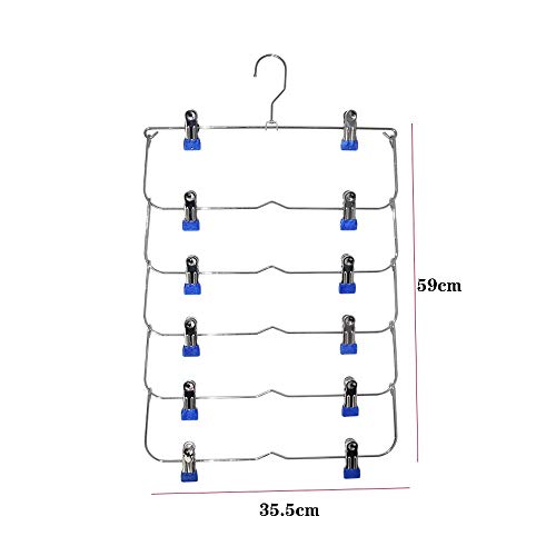 EYHLKM 6 Layer Foldable Non-Slip Trouser Space Saving Pants Skirt with Clips Steel Closet Organizer Hanger Tie Rack Wardrobe (Color : White-Dinosaur Doodle4)