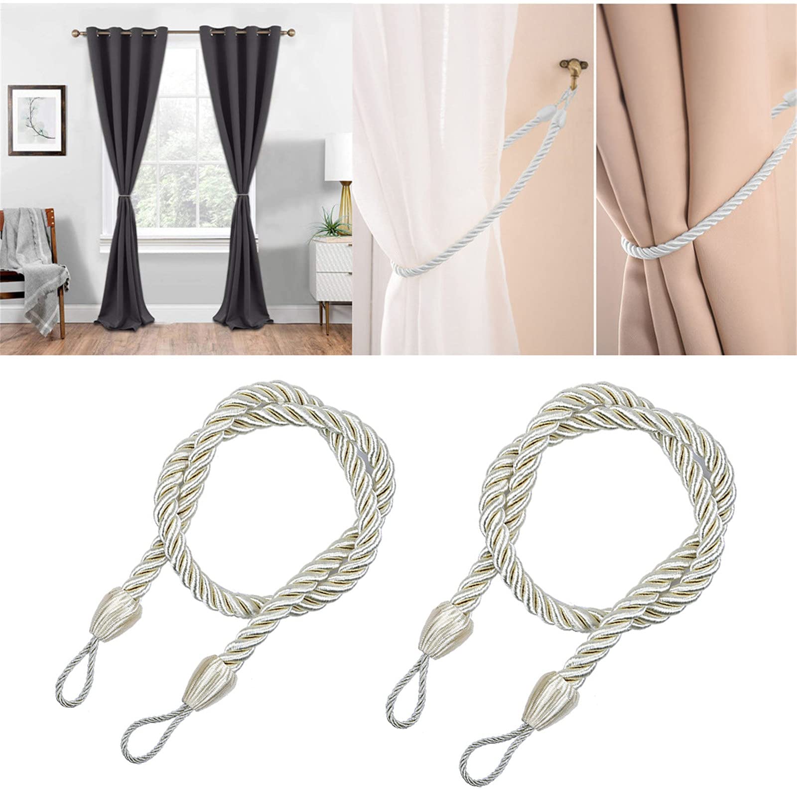 Tassel Curtain Ties Ropes for Thin or Thick Curtain Tiebacks Curtain Tie Backs for Curtains Curtain Holdbacks Curtain Holders for Drapes Curtain Holdback for Office Bedroom Home Essentials 2pcs