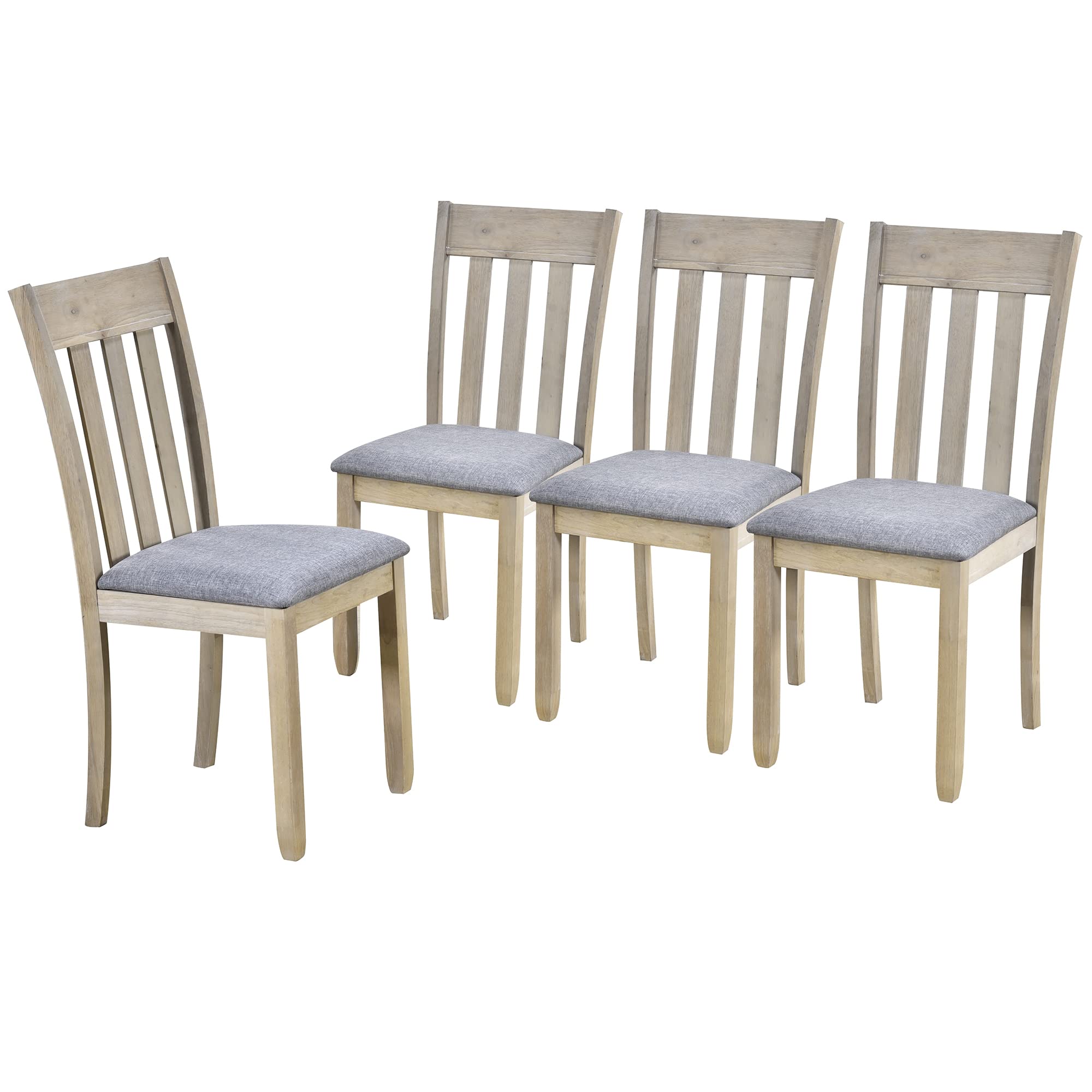 FIQHOME 5-Piece, Round Extendable Upholstered Chairs, Table Set for 4 Person for Dining Room (Natural Wood Wash)