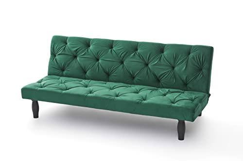 ERYE Green 3-in-1 Upholstered Futon Loveseat Convertible Sleeper Bed,2-Seaters Sofa & Couch Soft Cushions Love Seat Daybed for Small Space Living Room Napping Velvet Armless NO Pillows
