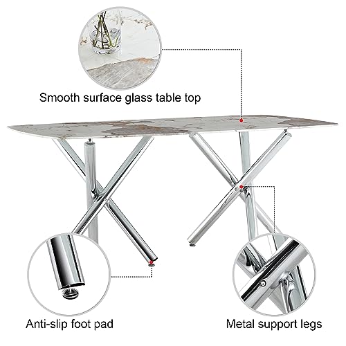 Xshelley Dining Table, Modern Rectangular Dining Table for 8, Large Dining Table for Kitchen Dining Living Meeting Room Banquet Hall (Silver-D)