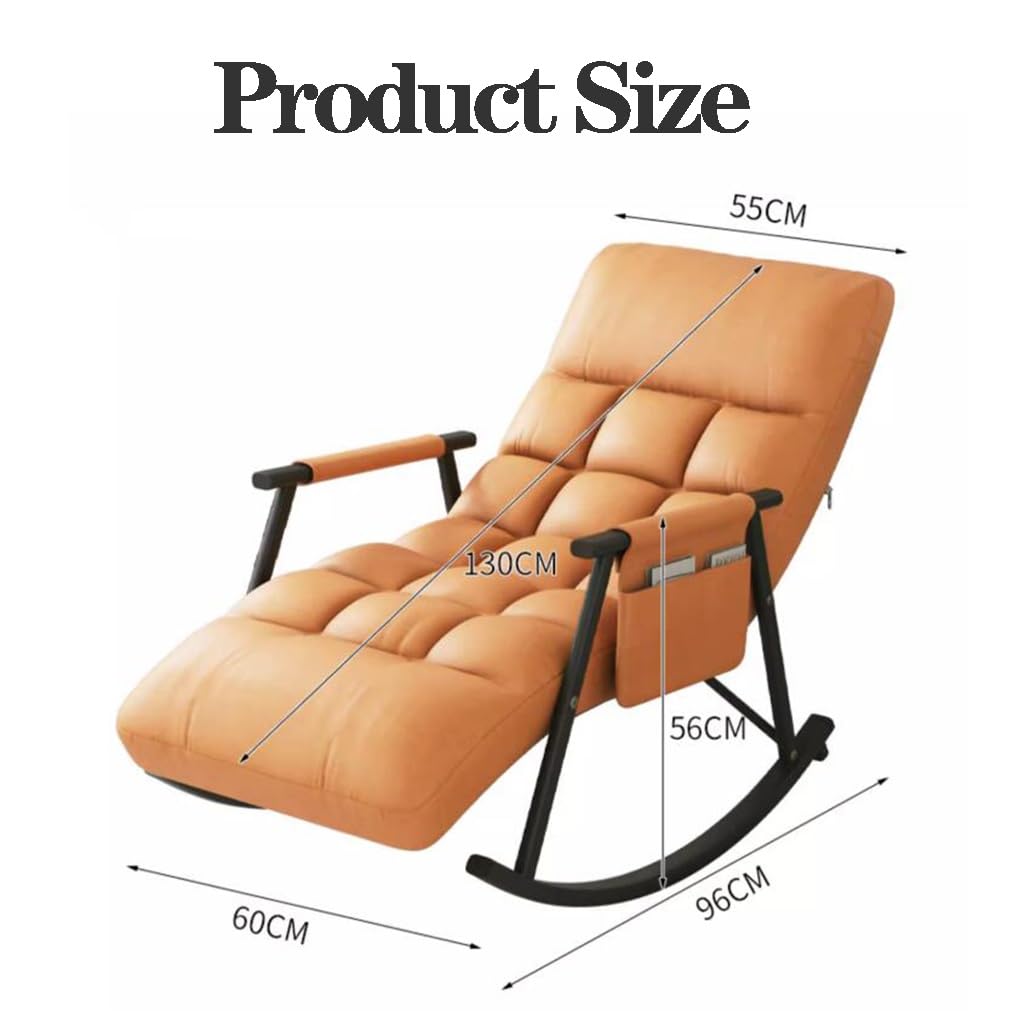 WIGSELBL Accent Folding Rocking Recliner Chair Nursery with Side Pocket and Adjustable High Back,Comfortable Upholstered Nursing Glider Rocker Armchair for Living Room (Color : Orange)