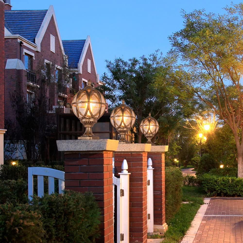 SYUFRE Outdoor Post Light Fixture IP65 Exterior Rainproof Glass Post Lanterns Globe Post Lamp Fence Table Light Lawn Garden Landscape Lamp for Courtyard Decorative Lighting