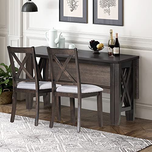 Goohome 6-Piece Kitchen Set, Mid-Century Wooden Foldable Rectangular Dining Table, 4 Upholstered Chairs and Bench Family Furniture, for Home, Apartment, Espresso