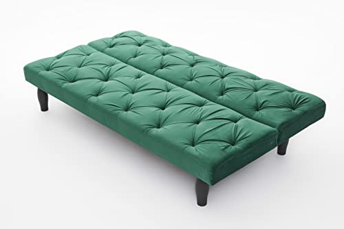 ERYE Green 3-in-1 Upholstered Futon Loveseat Convertible Sleeper Bed,2-Seaters Sofa & Couch Soft Cushions Love Seat Daybed for Small Space Living Room Napping Velvet Armless NO Pillows