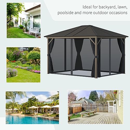 BBQ Gazebo Canopy 10 x 12' Deluxe Gazebo Patio Canopy Hard Top Outdoor Event W/Double Netting Grill Gazebo Shelter for Patio, Garden