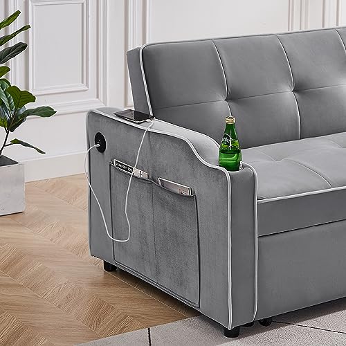 Upholstered 2 Seaters Futon Sofa Loveseat with Adjustable Backrest Convertible Sleeper Couch Bed for Small Space Apartment Office Living Room Furniture Sets