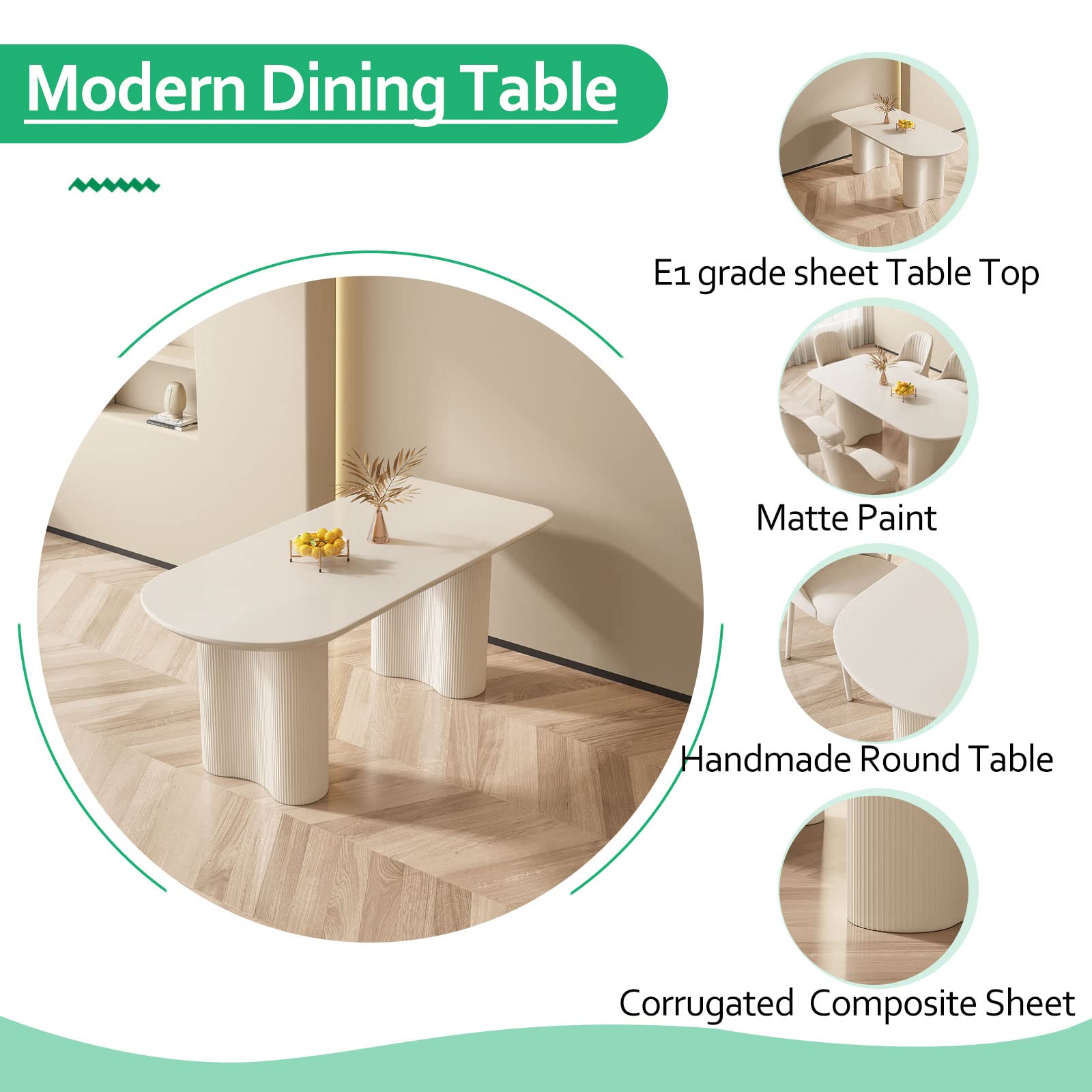 Miuuod 62.9" Single Kitchen & Dining Table for Dinner Room,Long Console Table for 4-8 People,Center Table,Sturdy Leisure Coffee Table Living Room Desk?Cream White