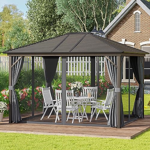 BBQ Gazebo Canopy 10 x 12' Deluxe Gazebo Patio Canopy Hard Top Outdoor Event W/Double Netting Grill Gazebo Shelter for Patio, Garden