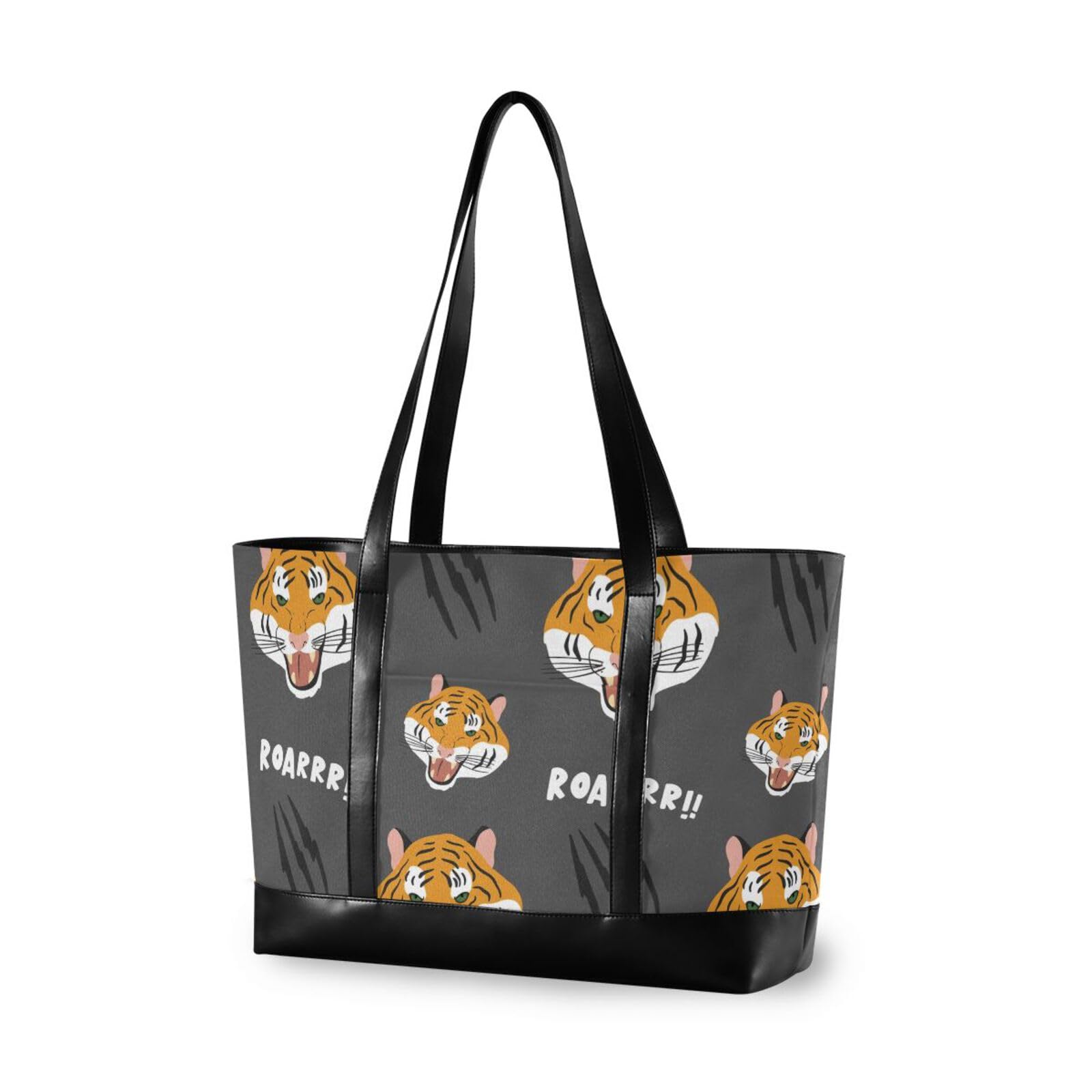 Cute Tiger Laptop Tote Bag for Women Travel Work Bag Handbags Purse Canvas Teacher Tote Bags with Fashion Zipper