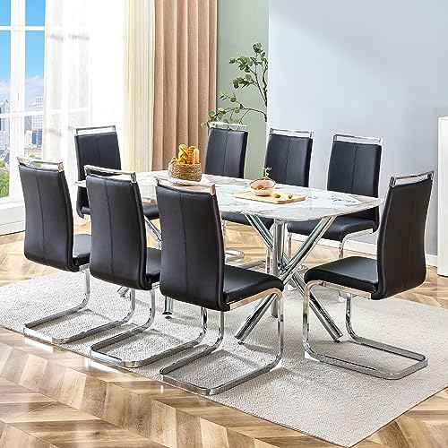 Xshelley Dining Table, Modern Rectangular Dining Table for 8, Large Dining Table for Kitchen Dining Living Meeting Room Banquet Hall (Silver-D)