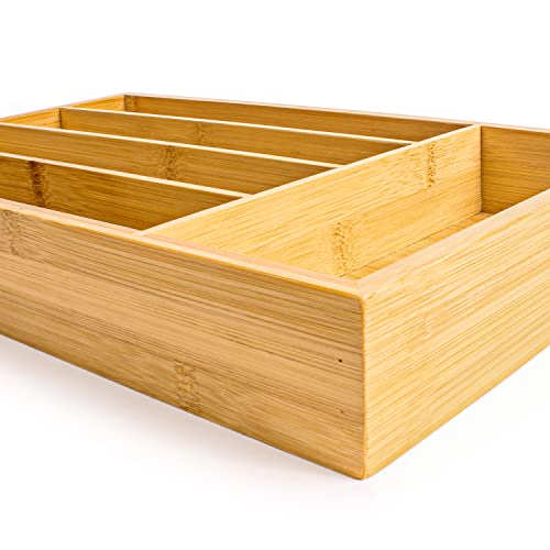 BergHOFF Bamboo Flatware Organizer 5-slot, 13.5" x 8.25", Natural, Fit in any size of drawer, great for spoons, forks, knives, scissors, peelers, chef tools