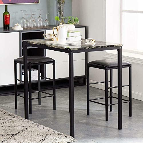 Dining Chair Modern Classic Black Style 3 PCS Counter Height Set Table 2 Kitchen Bar Furniture Thick Sturdy Suitable for Your Luxury Place Elegant Touch Stylish Dinner Room Home Office Restaurant QZPU
