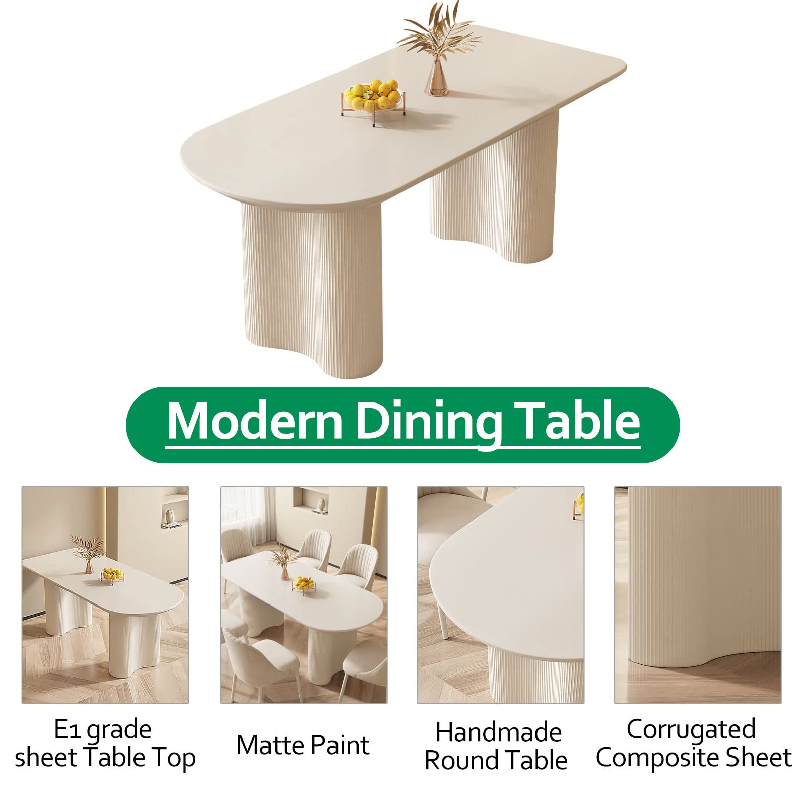 Miuuod 62.9" Single Kitchen & Dining Table for Dinner Room,Long Console Table for 4-8 People,Center Table,Sturdy Leisure Coffee Table Living Room Desk?Cream White
