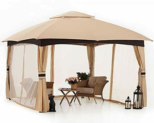 BBQ Gazebo Canopy 10' x 12' Gazebos Patio Garden Gazebo with Mosquito Netting,Double 10x12 Beige Grill Gazebo Shelter for Patio, Garden