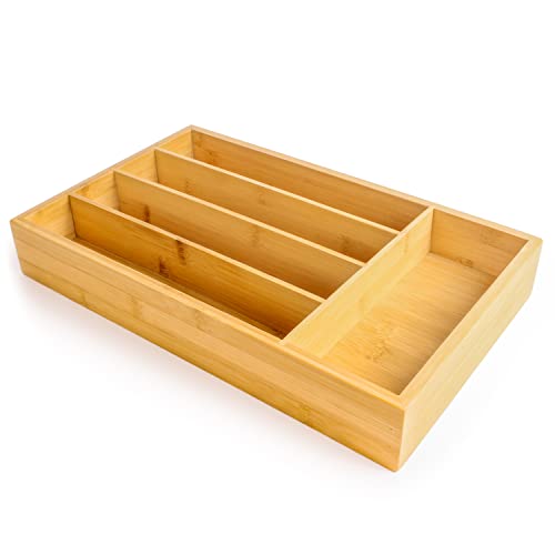 BergHOFF Bamboo Flatware Organizer 5-slot, 13.5" x 8.25", Natural, Fit in any size of drawer, great for spoons, forks, knives, scissors, peelers, chef tools