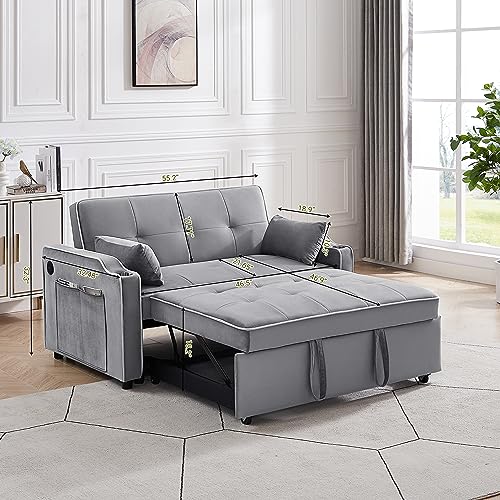 Upholstered 2 Seaters Futon Sofa Loveseat with Adjustable Backrest Convertible Sleeper Couch Bed for Small Space Apartment Office Living Room Furniture Sets