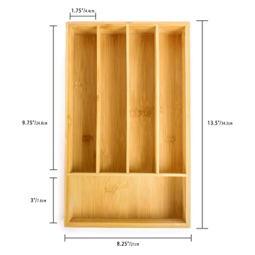 BergHOFF Bamboo Flatware Organizer 5-slot, 13.5" x 8.25", Natural, Fit in any size of drawer, great for spoons, forks, knives, scissors, peelers, chef tools
