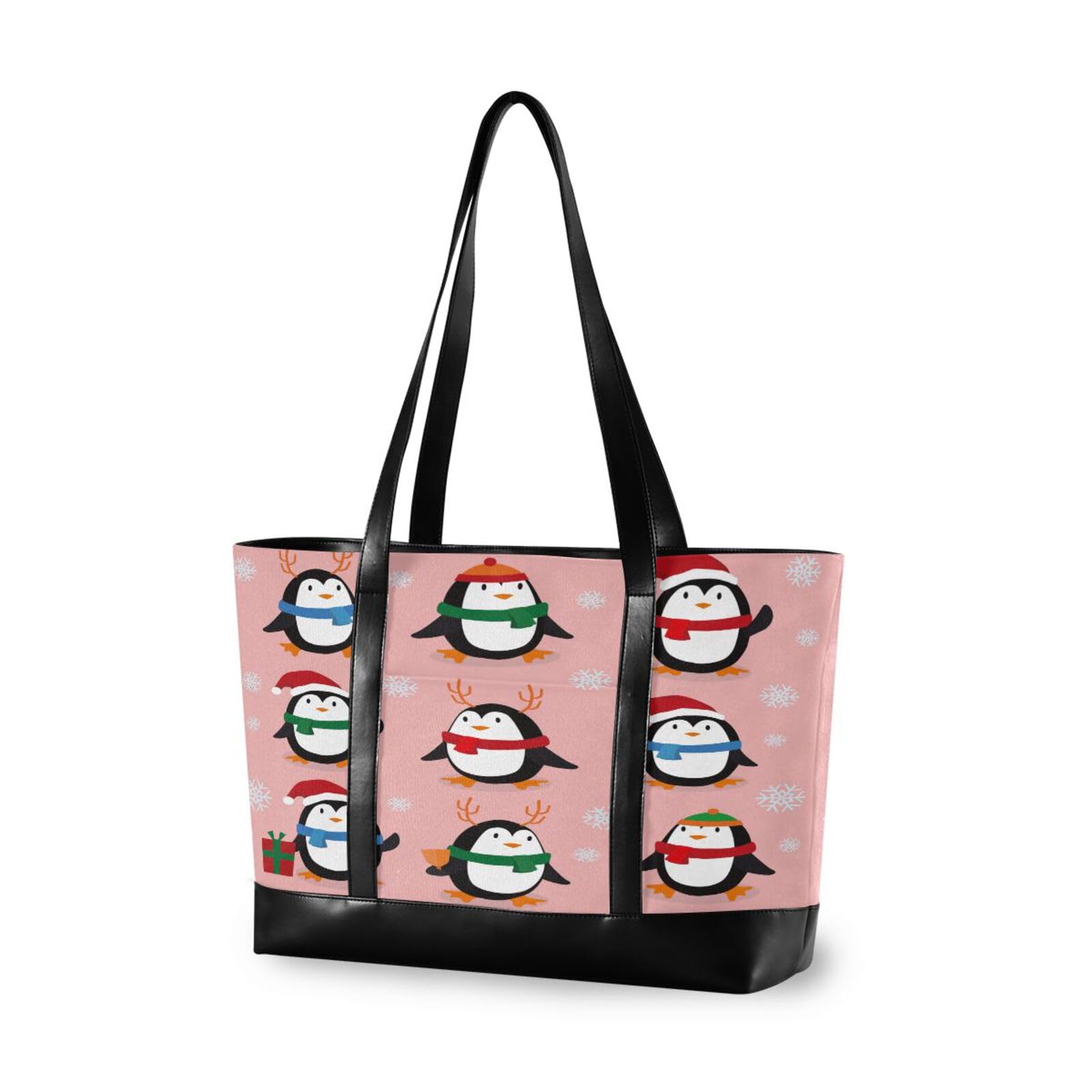 Penguins Laptop Tote Bag for Women Canvas Teacher Tote Bags Travel Work Bag Handbags Purse with Fashion Zipper