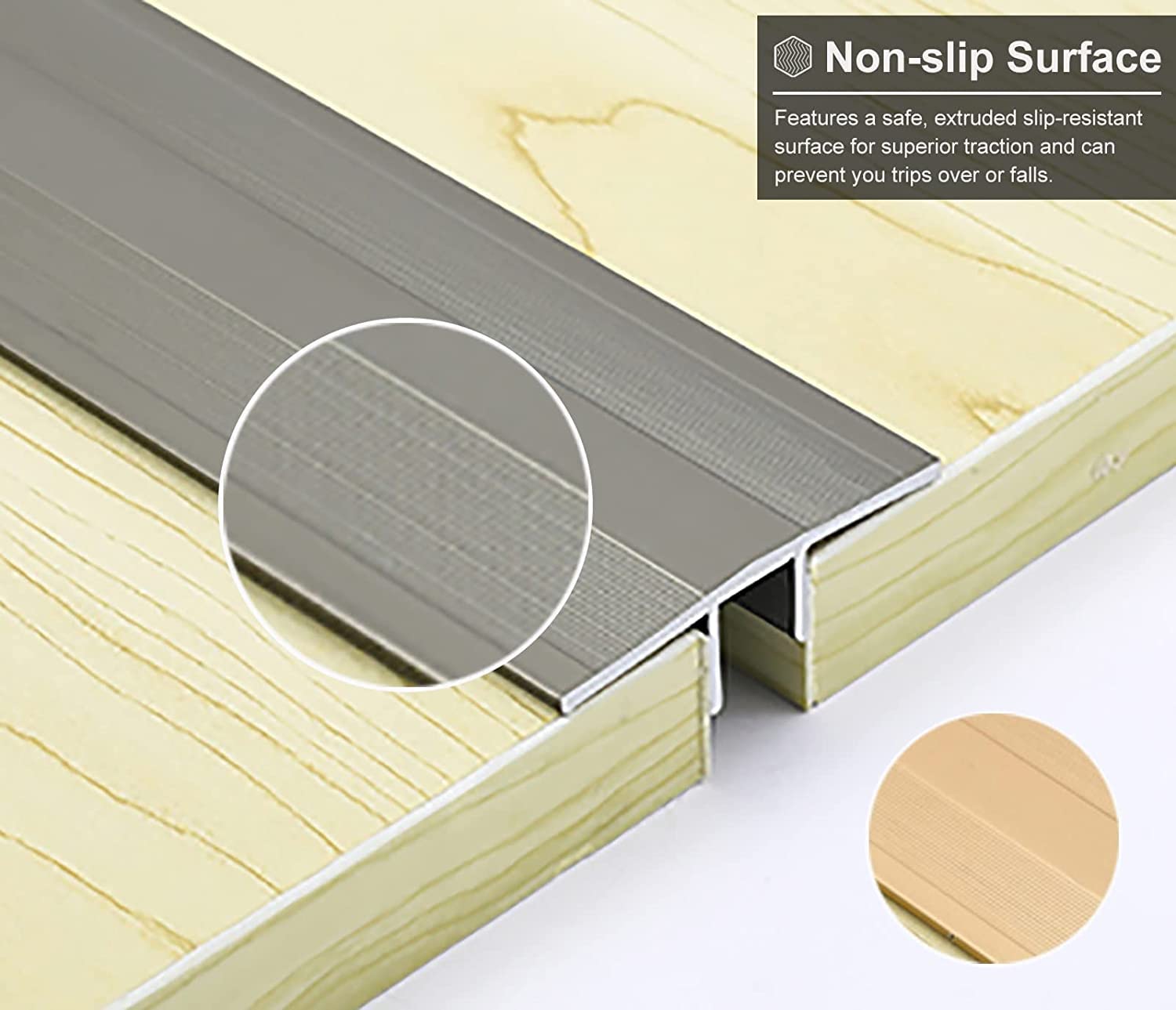 FURLOU T-Shaped Threshold Strips Flooring Transition Strip Non-Slip Transition Bars Floor Reducer Vinyl Edge Trim for Interior Doors
