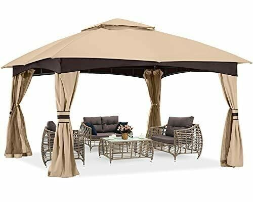 BBQ Gazebo Canopy 10' x 12' Gazebos Patio Garden Gazebo with Mosquito Netting,Double 10x12 Beige Grill Gazebo Shelter for Patio, Garden