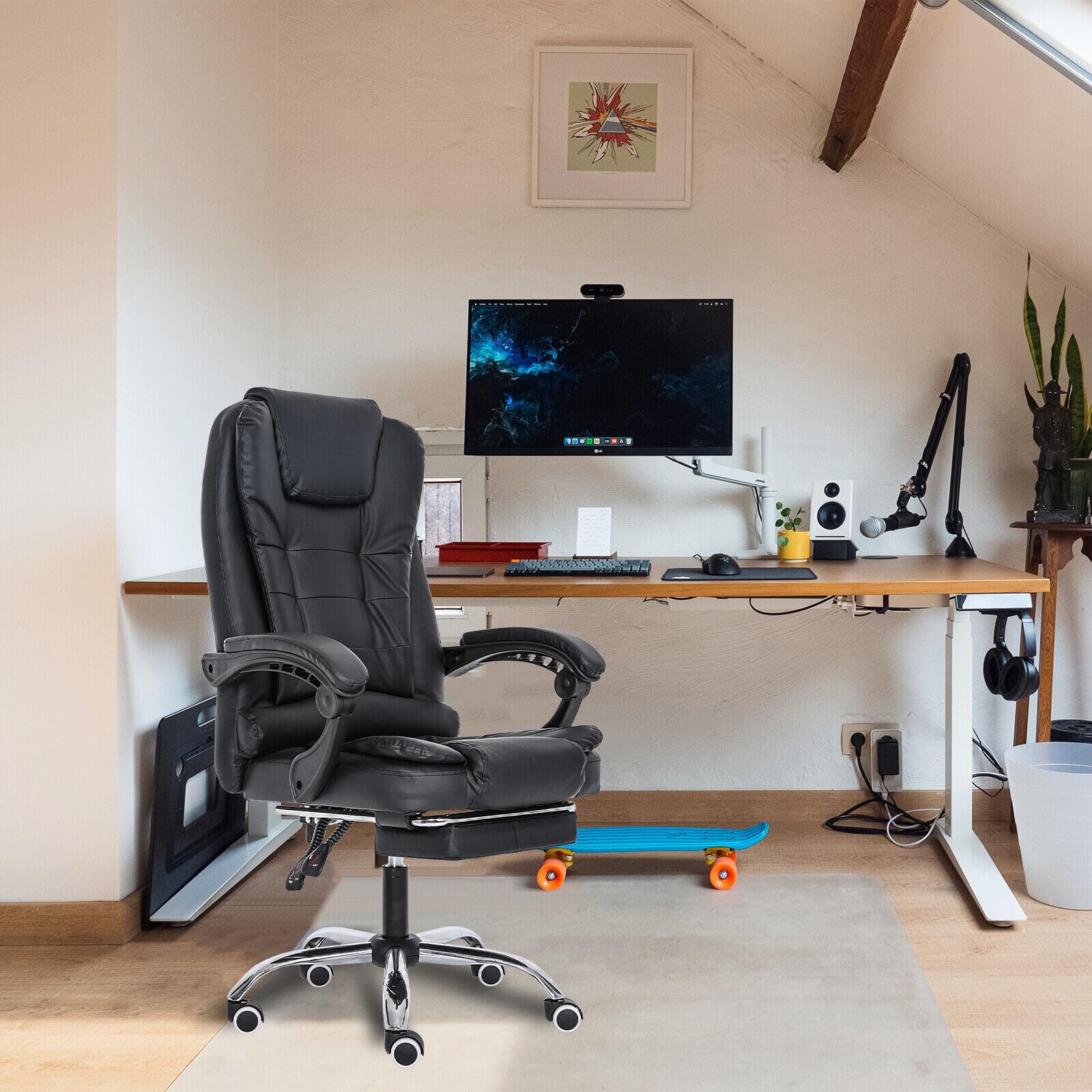 Office Chair Swivel Ergonomic Executive Computer Task Desk Seat Chairs Black Faux Leather Comfortable and Adjustable